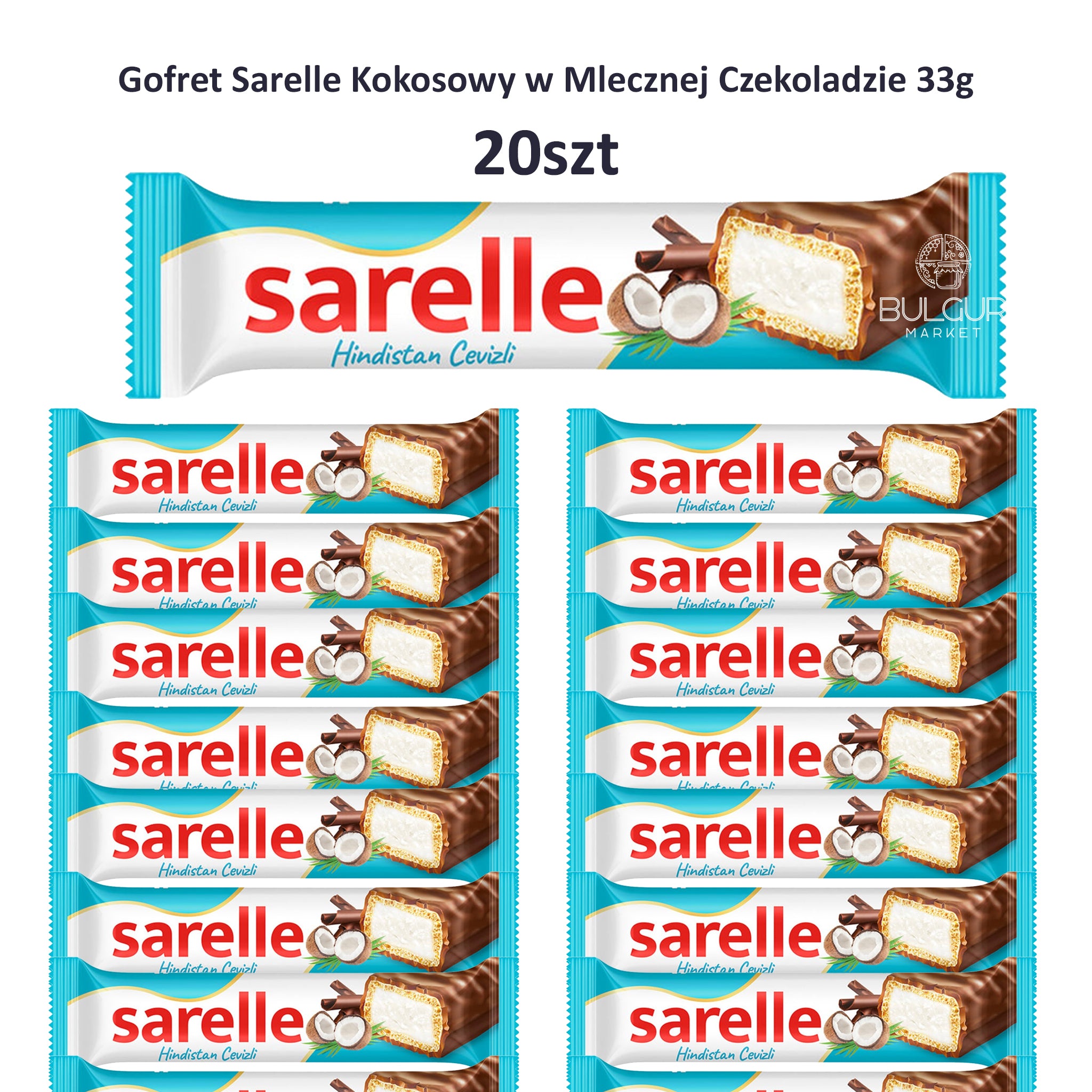Sarelle Gofret Kokosowy w Mlecznej Czekoladzie 33g – Zestaw 20 szt ...